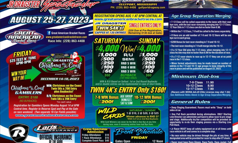 Great American Bracket Races Jr Dragster Back to School Spectacular at ...